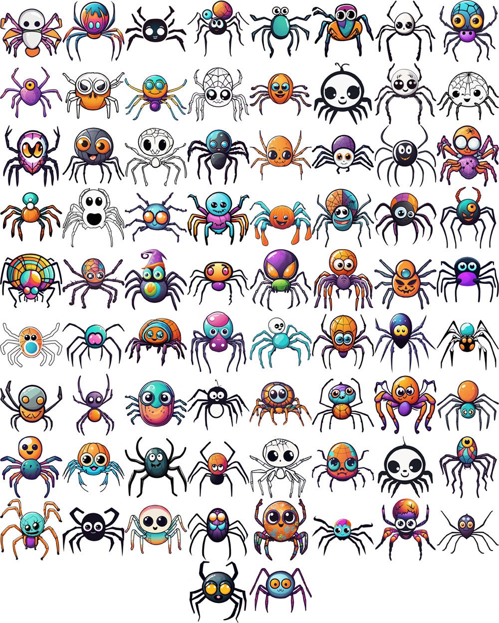 74 Cartoon Beautiful PNG Spiders Digital Colorful Clipart Printable ...