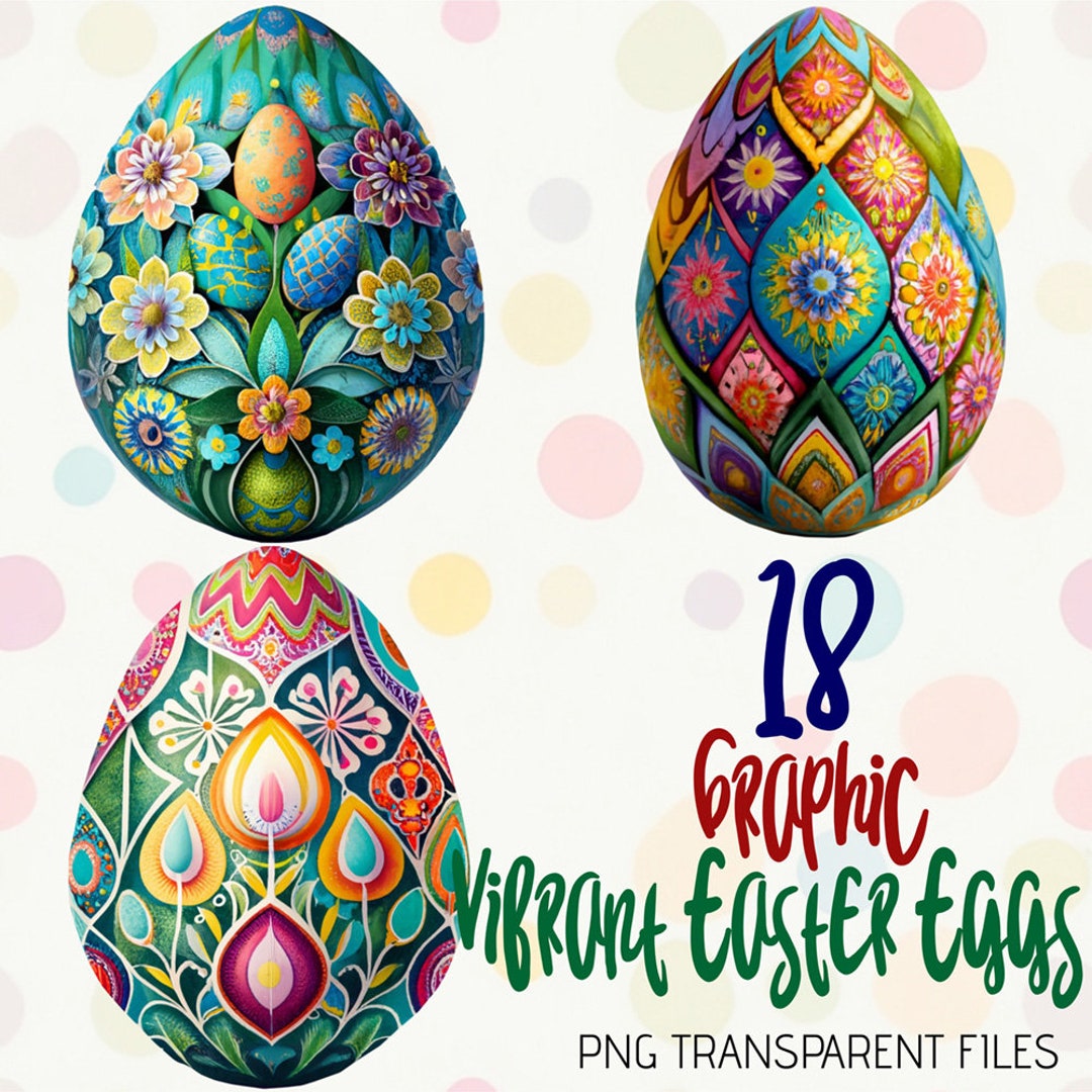 18 Graphic Beautiful Vibrant Easter Eggs Digital Colorful Gorgeous ...
