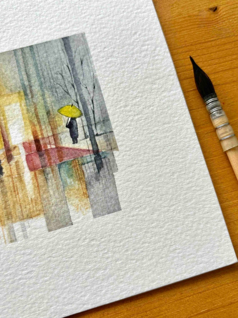 Yellow Umbrella 3 Miniature Art Print of Original Watercolor Painting ...
