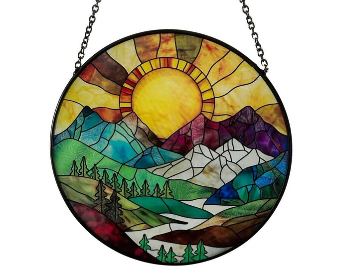Stained Glass Mountain Window, Handmade Window Decor, Utah Mountains v ...