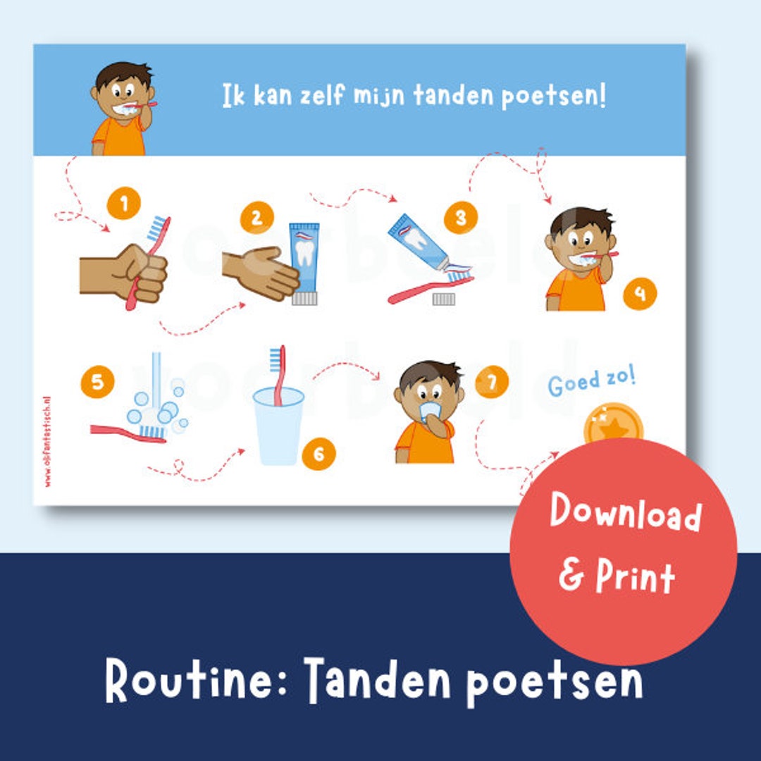 A4 imprimible con rutina/plan paso a paso para cepillarse los dientes ...