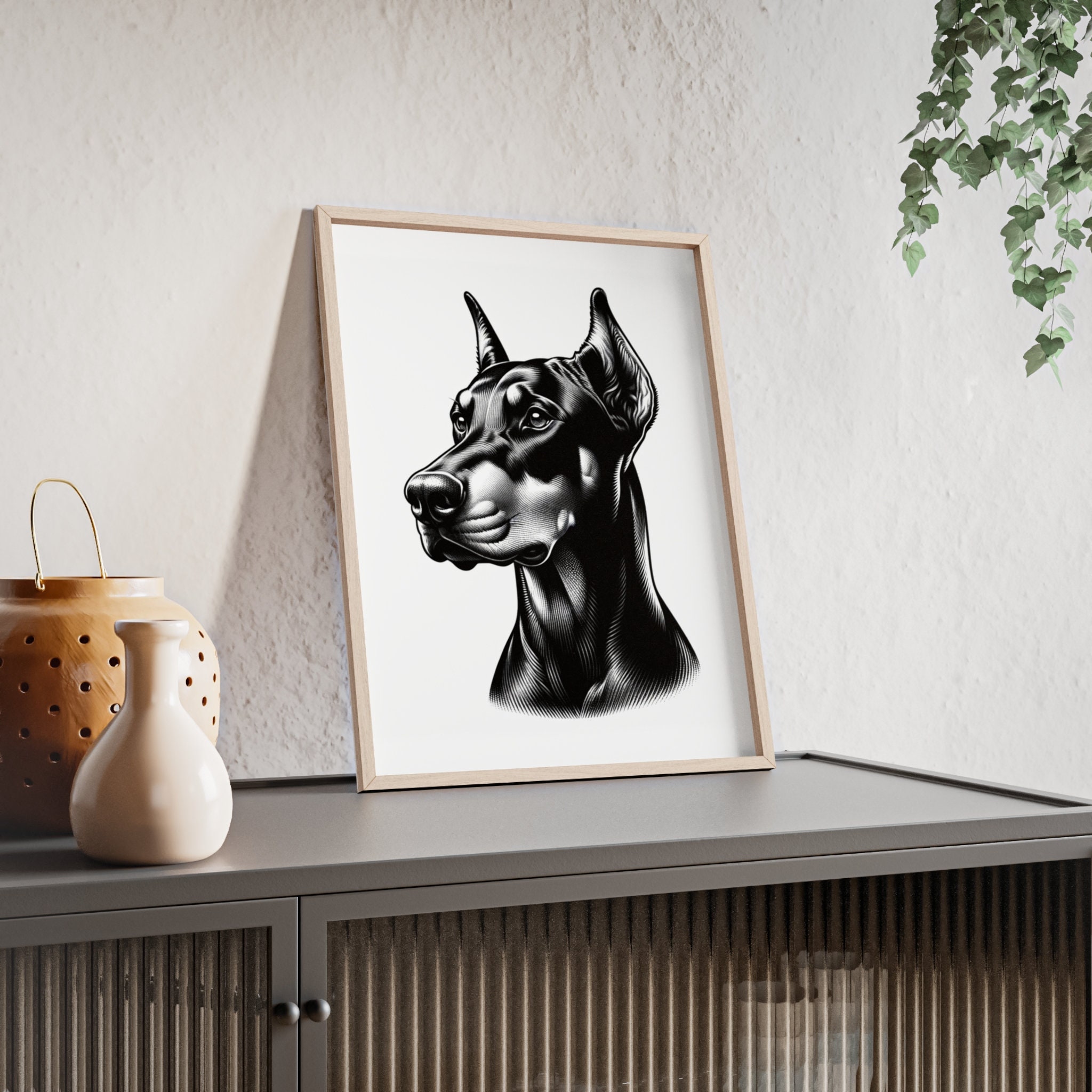 Doberman Dog Art Print, Light Wood Frame, Animal Lover Gift - Etsy
