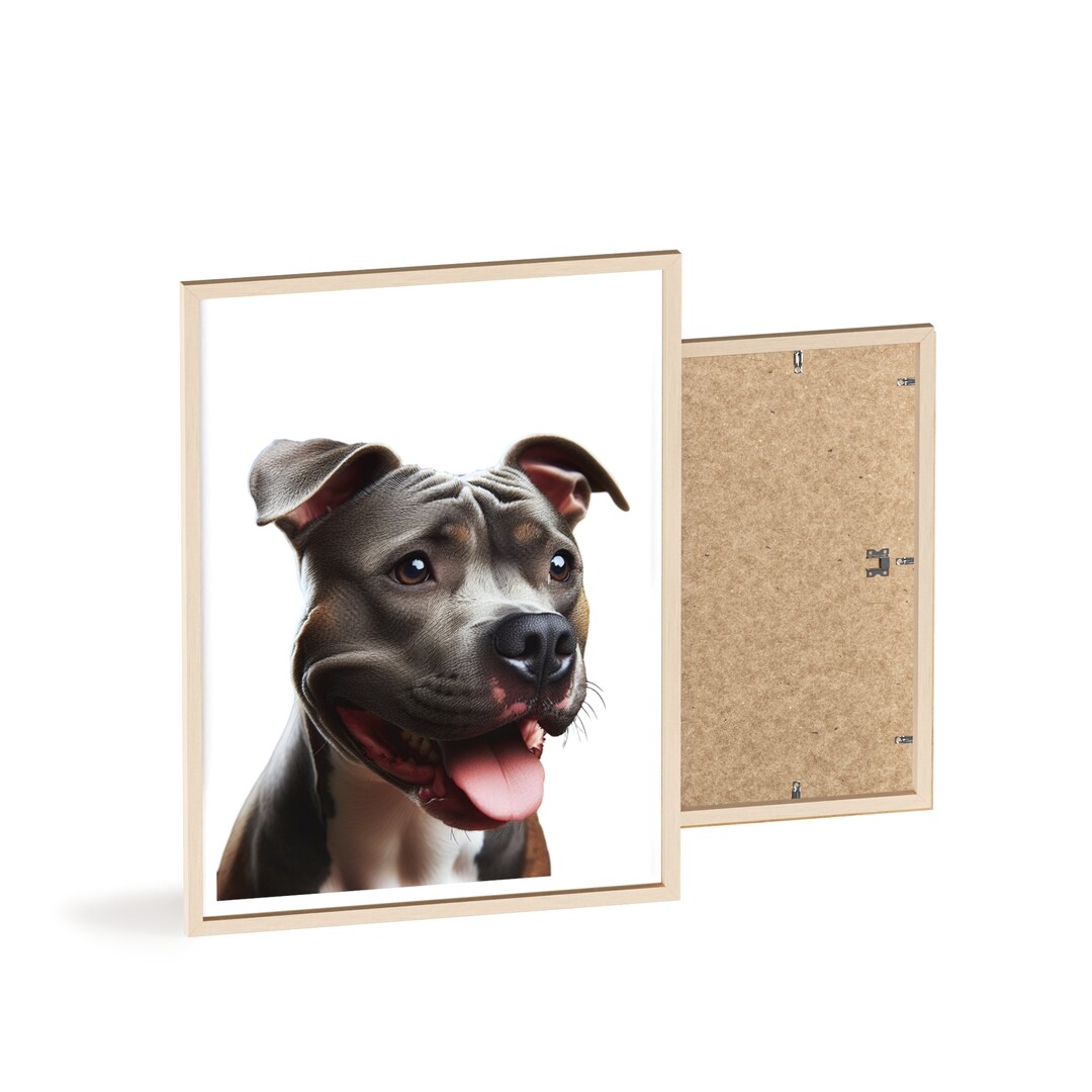 Pitbull Dog Wall Art, Light Wood Frame Poster Print, Gift for Birthday ...