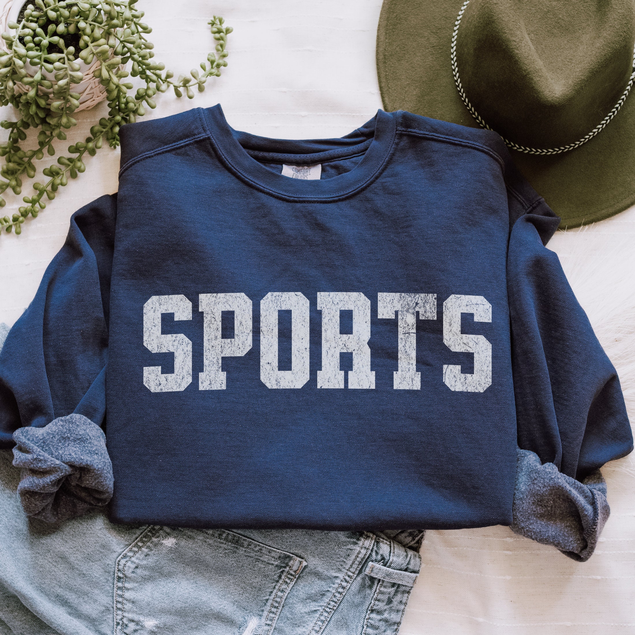 Sports Varsity Style Comfort Colors Crewneck, Simple Sports Sweatshirt ...