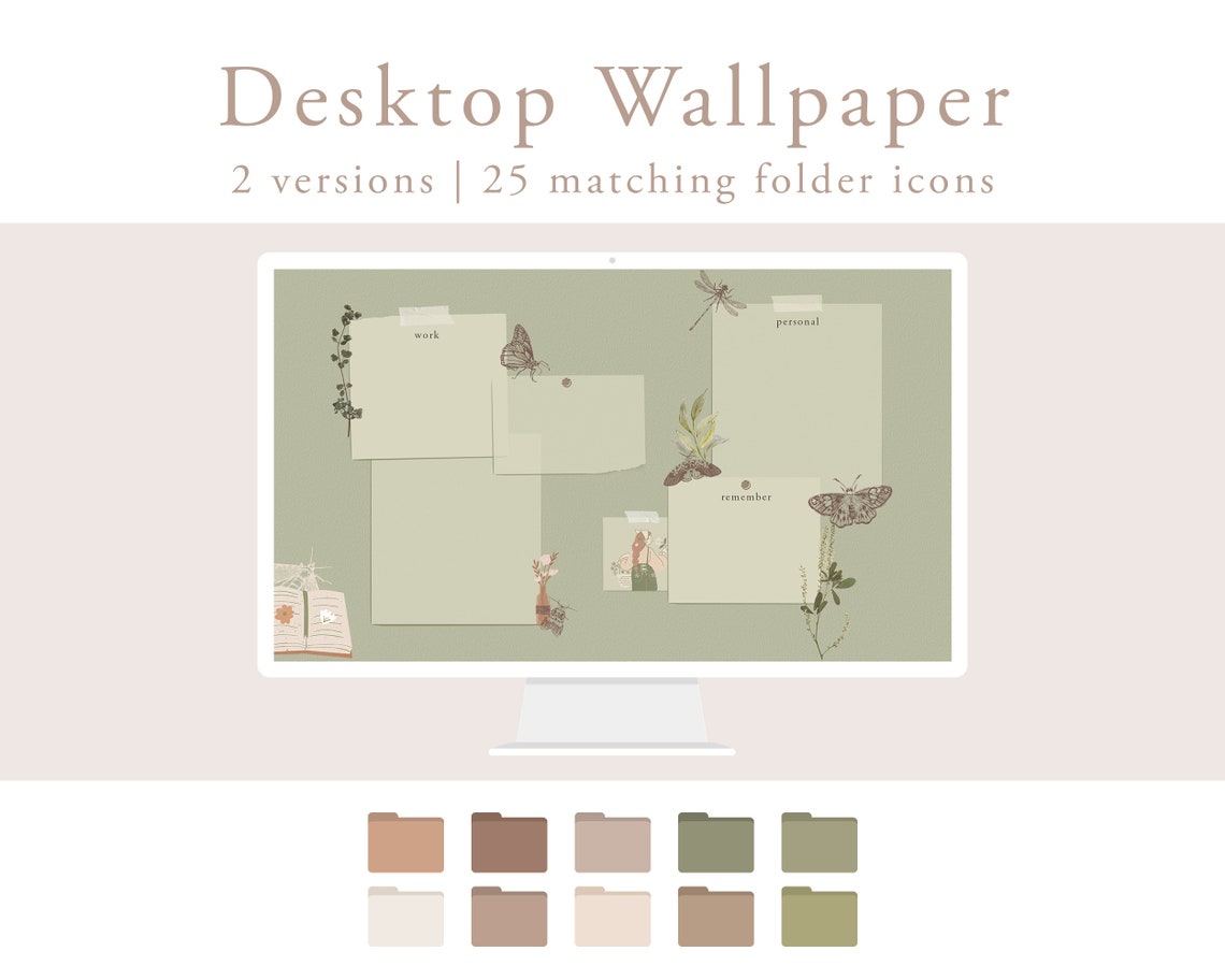 Botanical Organizer Wallpaper - Neutral Aesthetic Desktop Background ...