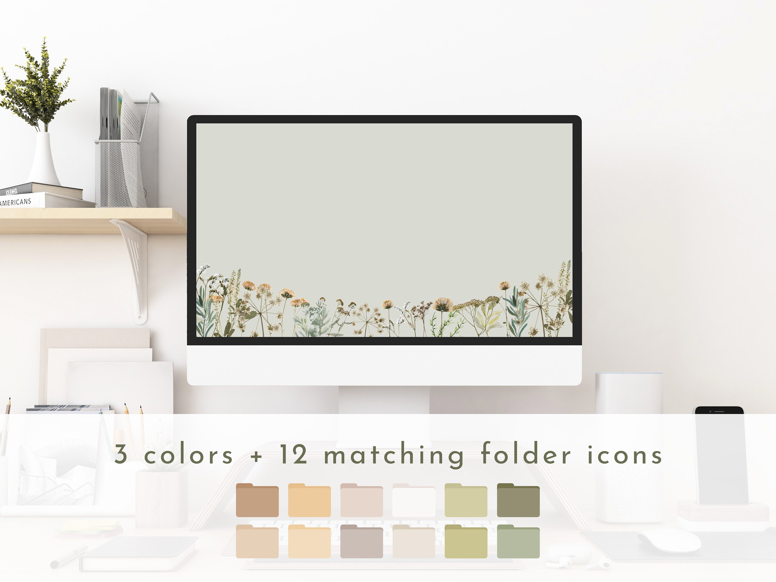 Minimalist Wildflower Wallpaper - Neutral Aesthetic Desktop Background ...