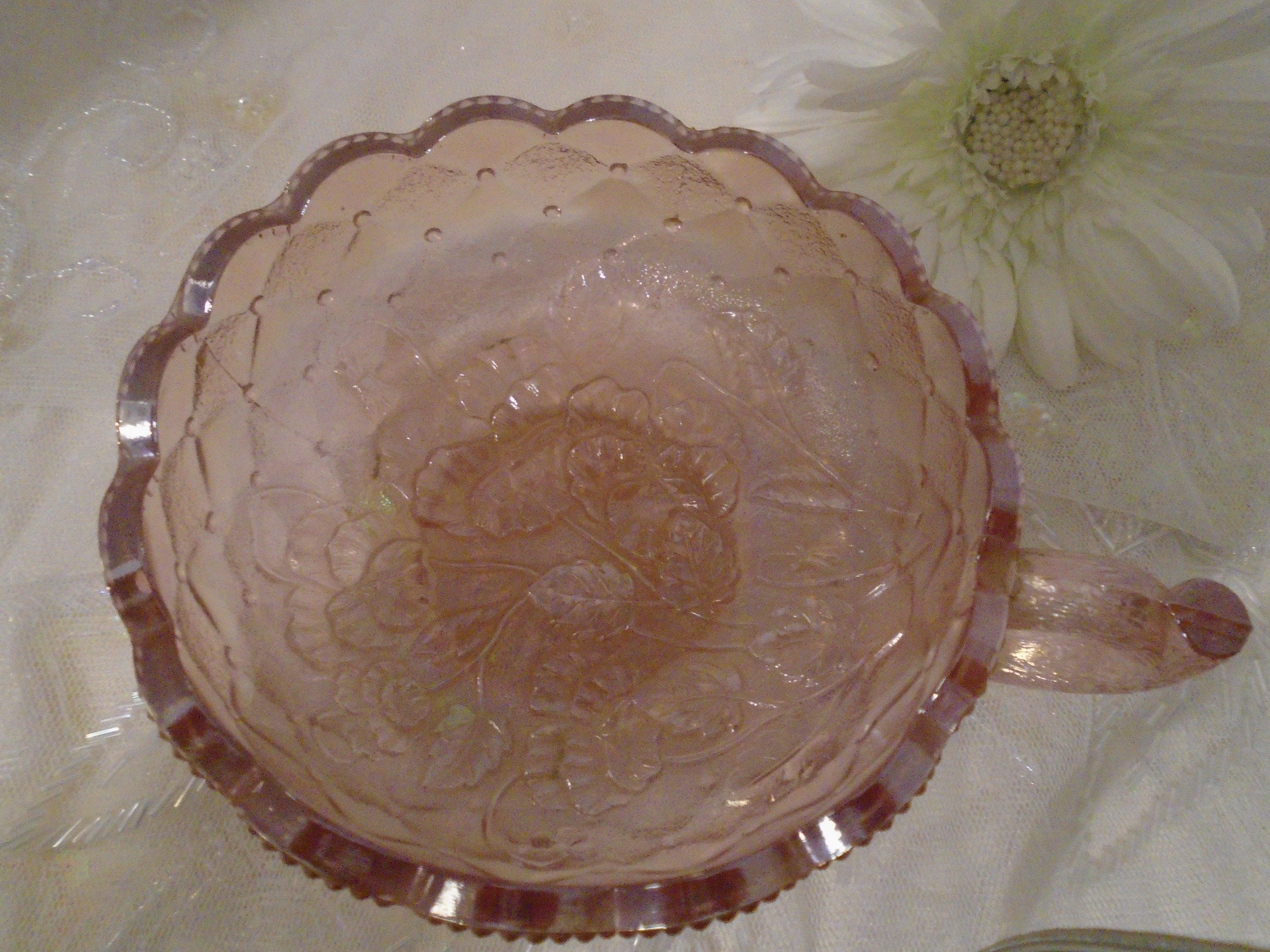 Vintage Pink Carnival Glass Bowl With Handle by LG Smith - Etsy