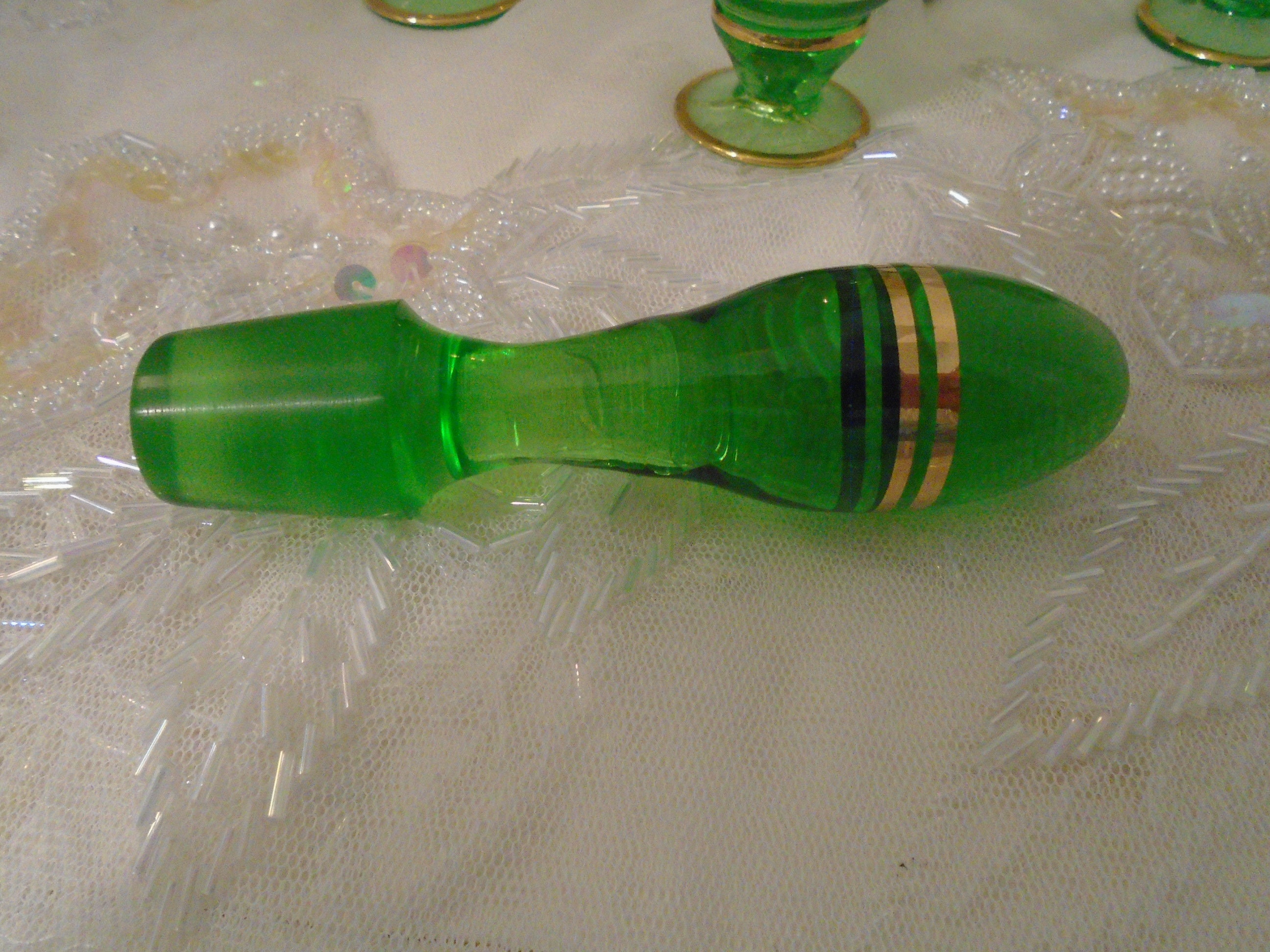 Vintage Emerald Green and Gold Handled Decanter and Cups - Etsy