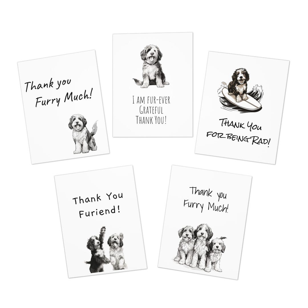Greeting Cards, Doodle Thank You Cards, Cute 5-pack, Stationery Set ...