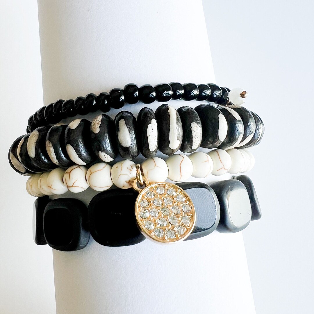 Black Bracelet Stack | Black Neutral Stack | Fall Bracelet Stack ...