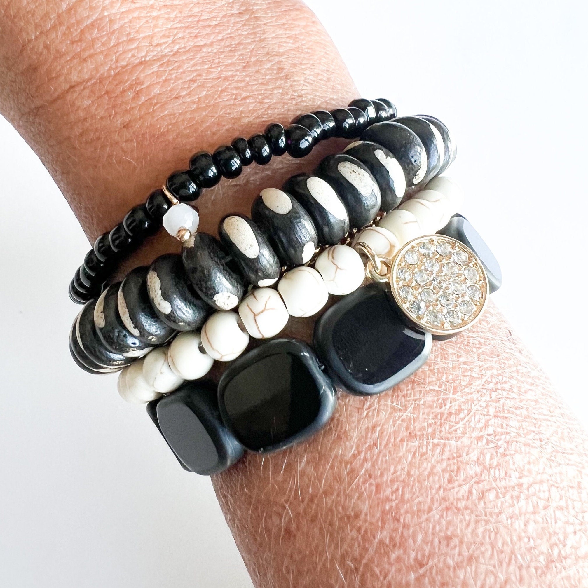 Black Bracelet Stack | Black Neutral Stack | Fall Bracelet Stack ...