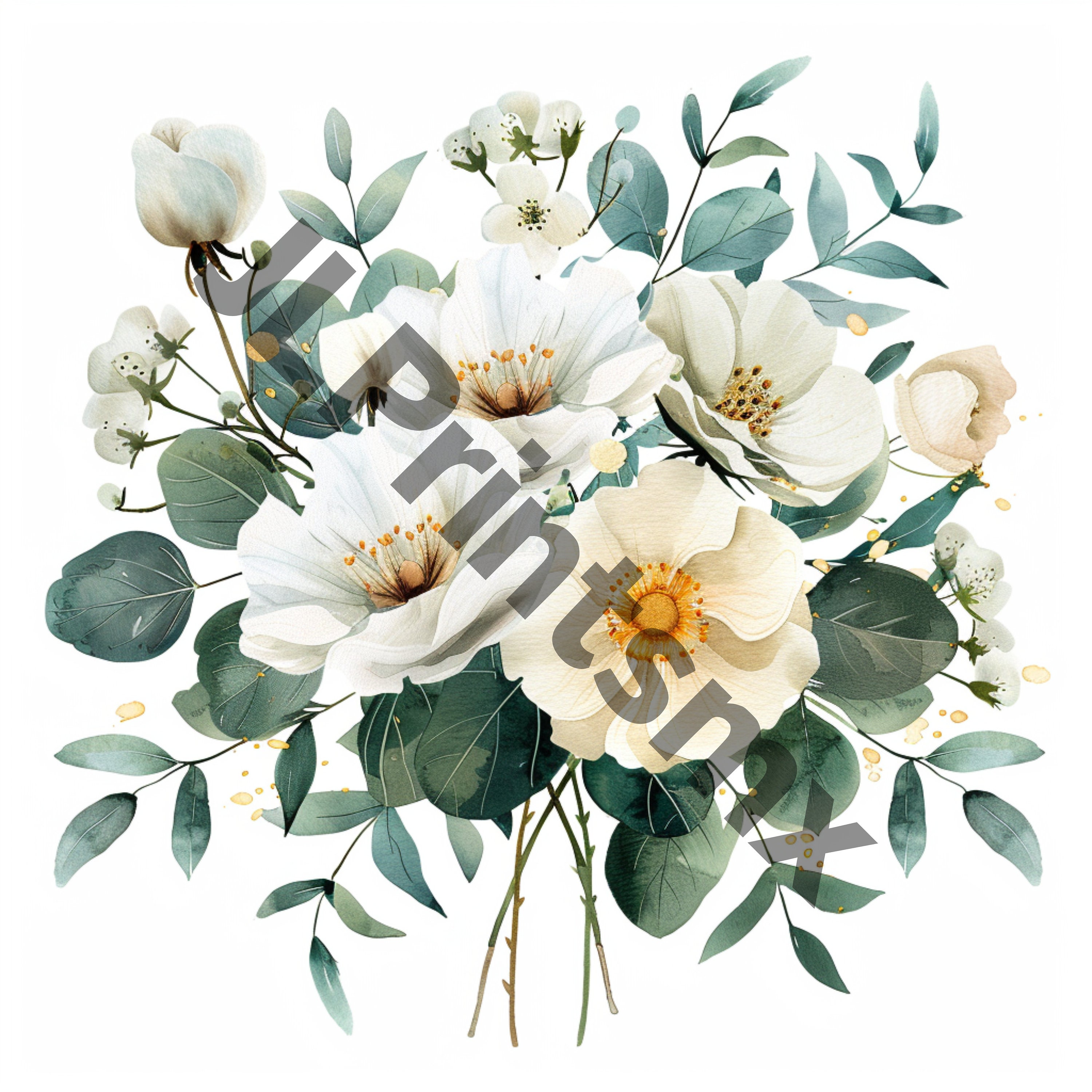 Watercolor Rustic White Flowers Clipart - Wild Floral Clipart - Floral ...