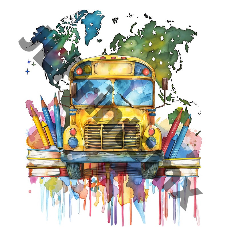 Back to School Bus Png, Books Png, Globe Png, School Supply Notebook ...