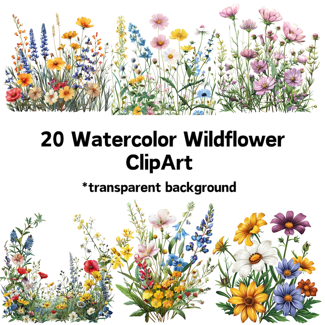 Wildflower Watercolor Paintings Digital Art Prints Wall Art Commercial ...
