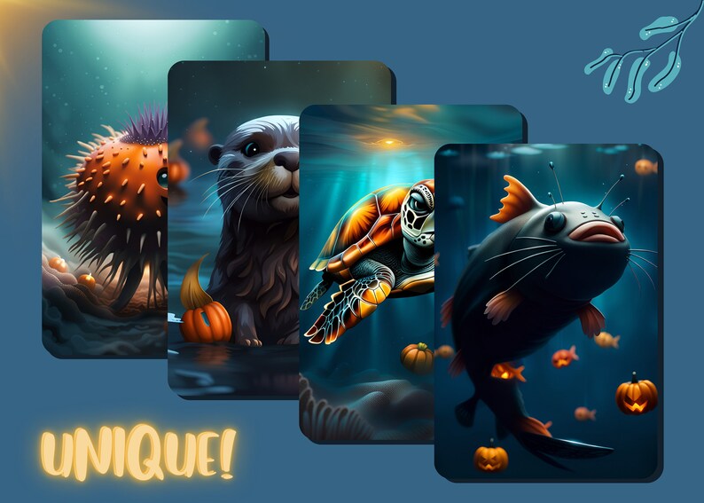 48 Ocean Animals Flashcards: Halloween 2023 Cartoony Flash Cards ...