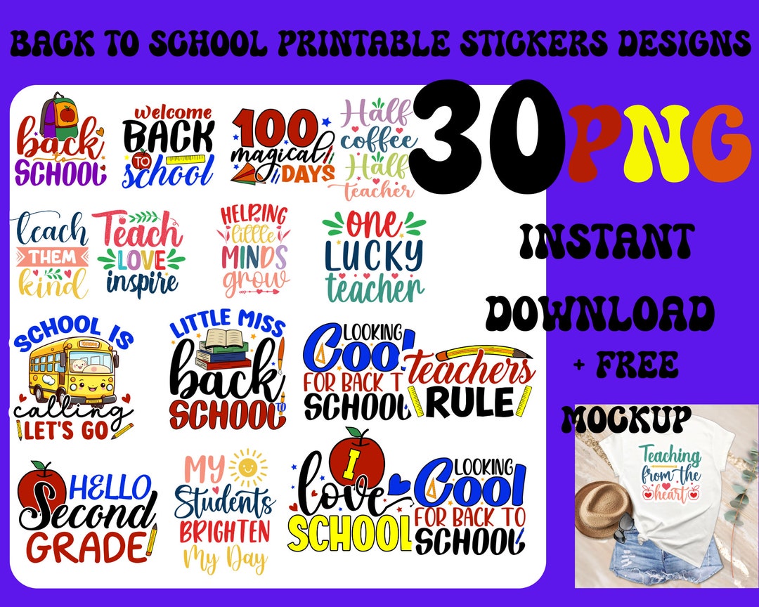 30 Digital Back to SCHOOL Sticker, Colourful Digital Teacher Stickers ...