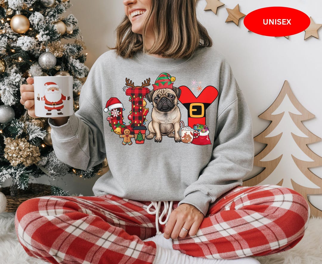 Trendy Pug Elf Dog Winter Sweatshirt - Pug Joy Christmas Tee Jumper ...