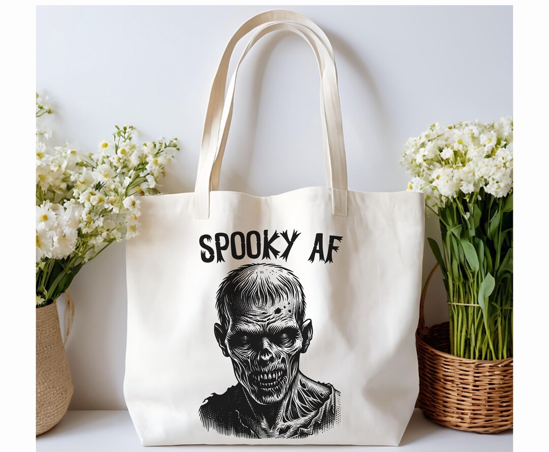 Spooky AF Halloween TOTE Bags Mugs - Scary Zombie Trick or Treat Bags ...