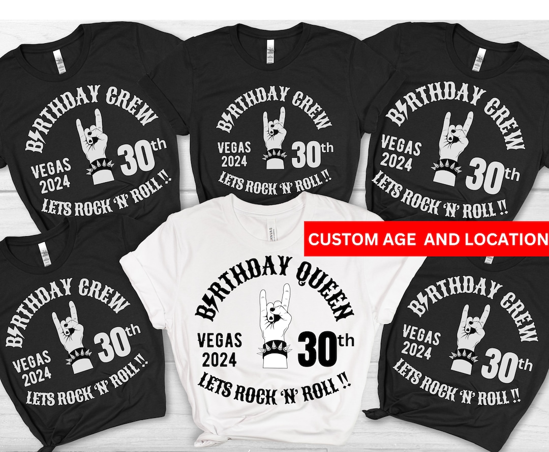 Custom Age Location Birthday Party T Shirt, Trendy Rock Music Themed ...