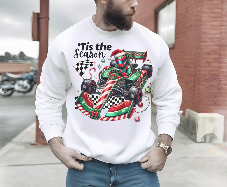 Festive Formula 1 Christmas Jumper Sweatshirt Tshirt Racing Through the ...