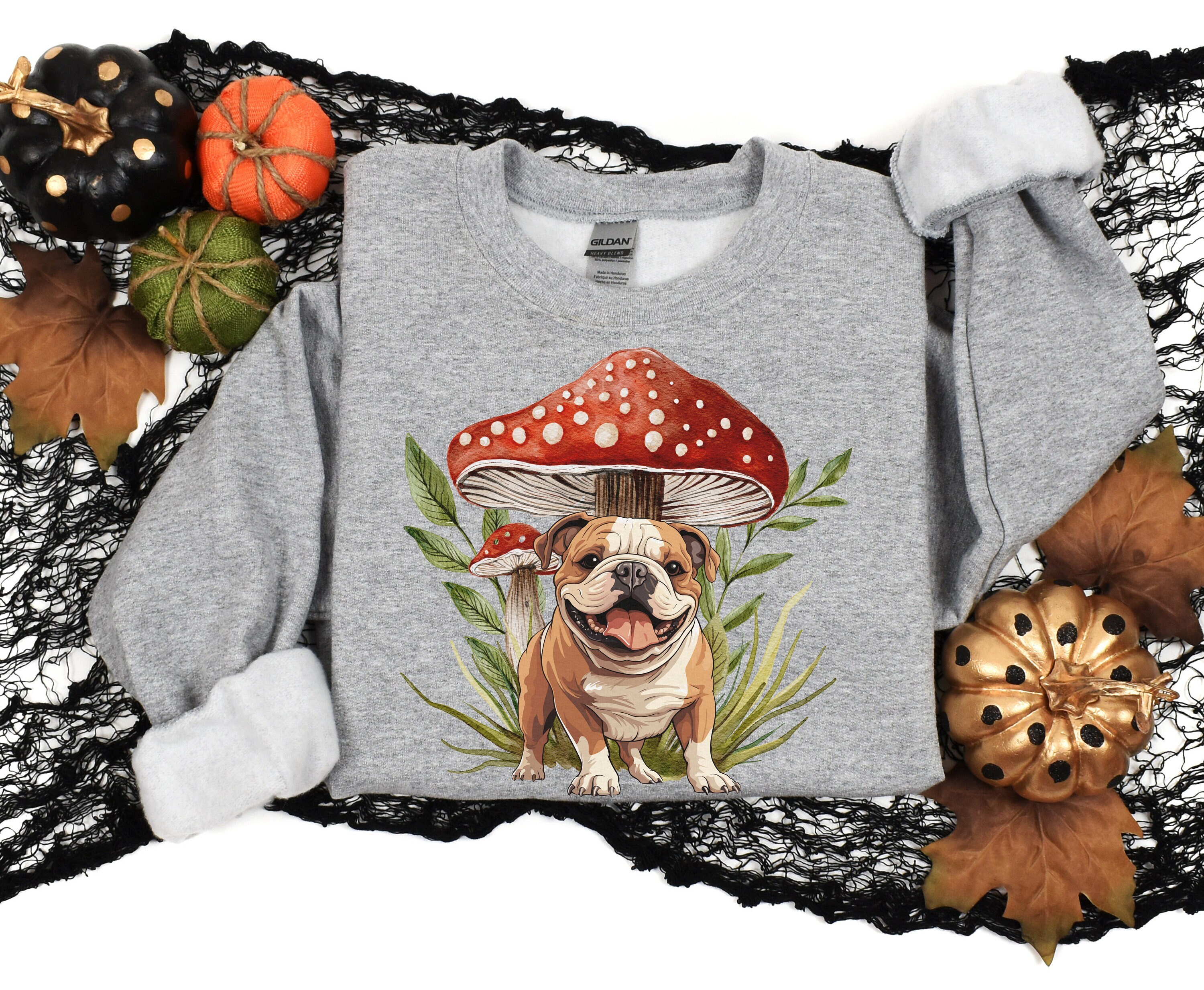 Boho Bulldog Mushroom T Shirt Jumper Gift for Men Women, English Bull ...