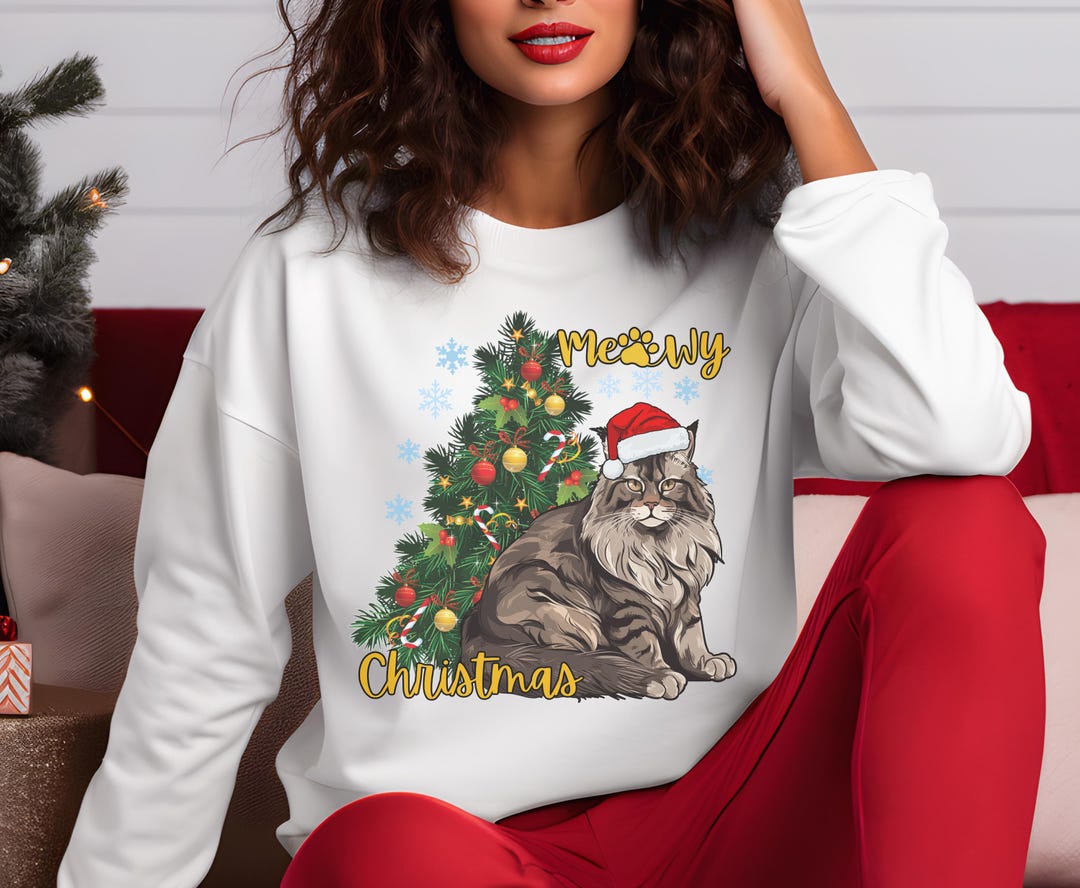 Cute Maine Coon Cat Festive Christmas Tree Top Shirt Gift for Men Women ...
