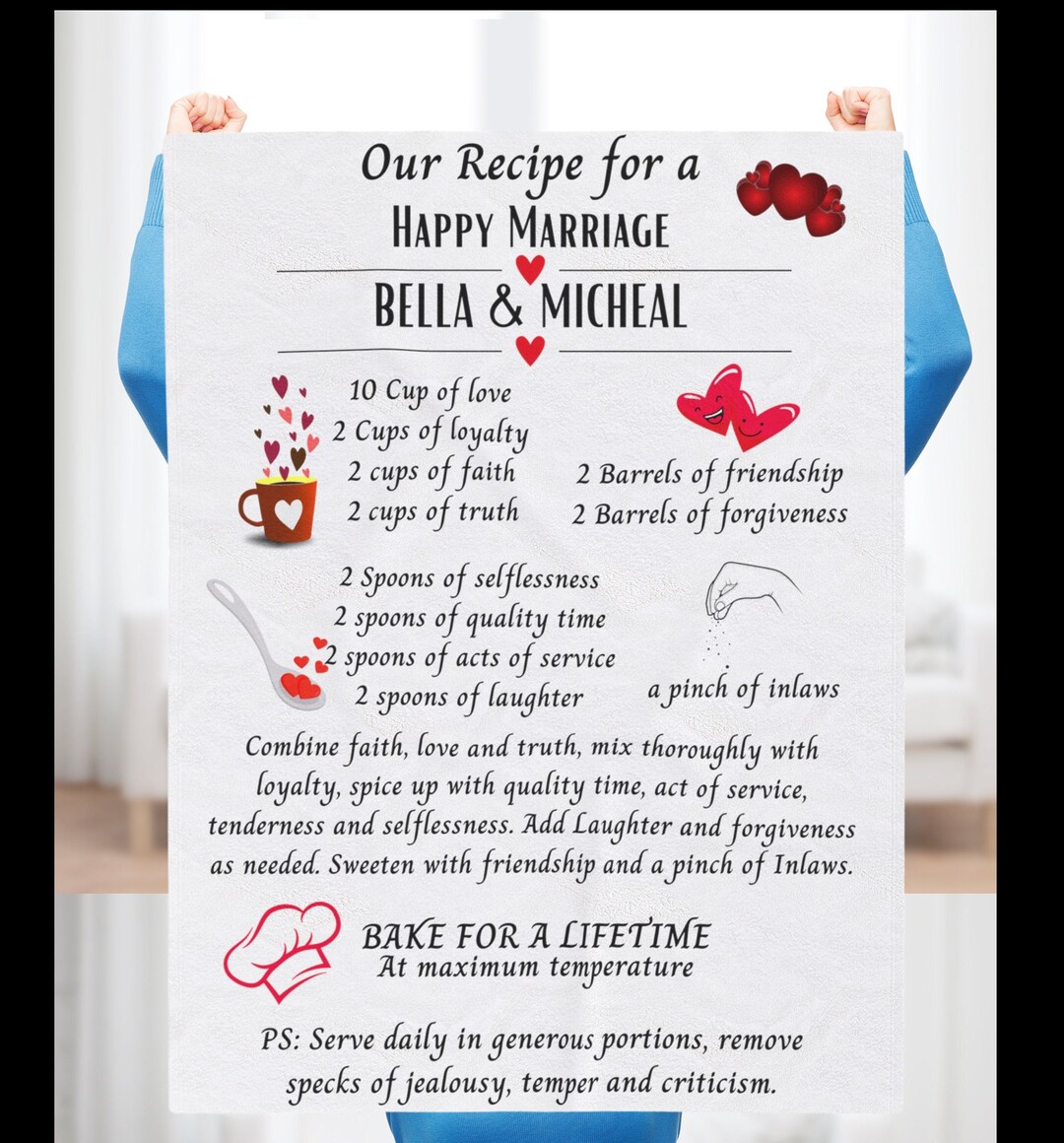Custom Couple Blanket Happy Marriage Recipe Throw Pillow Gift ...
