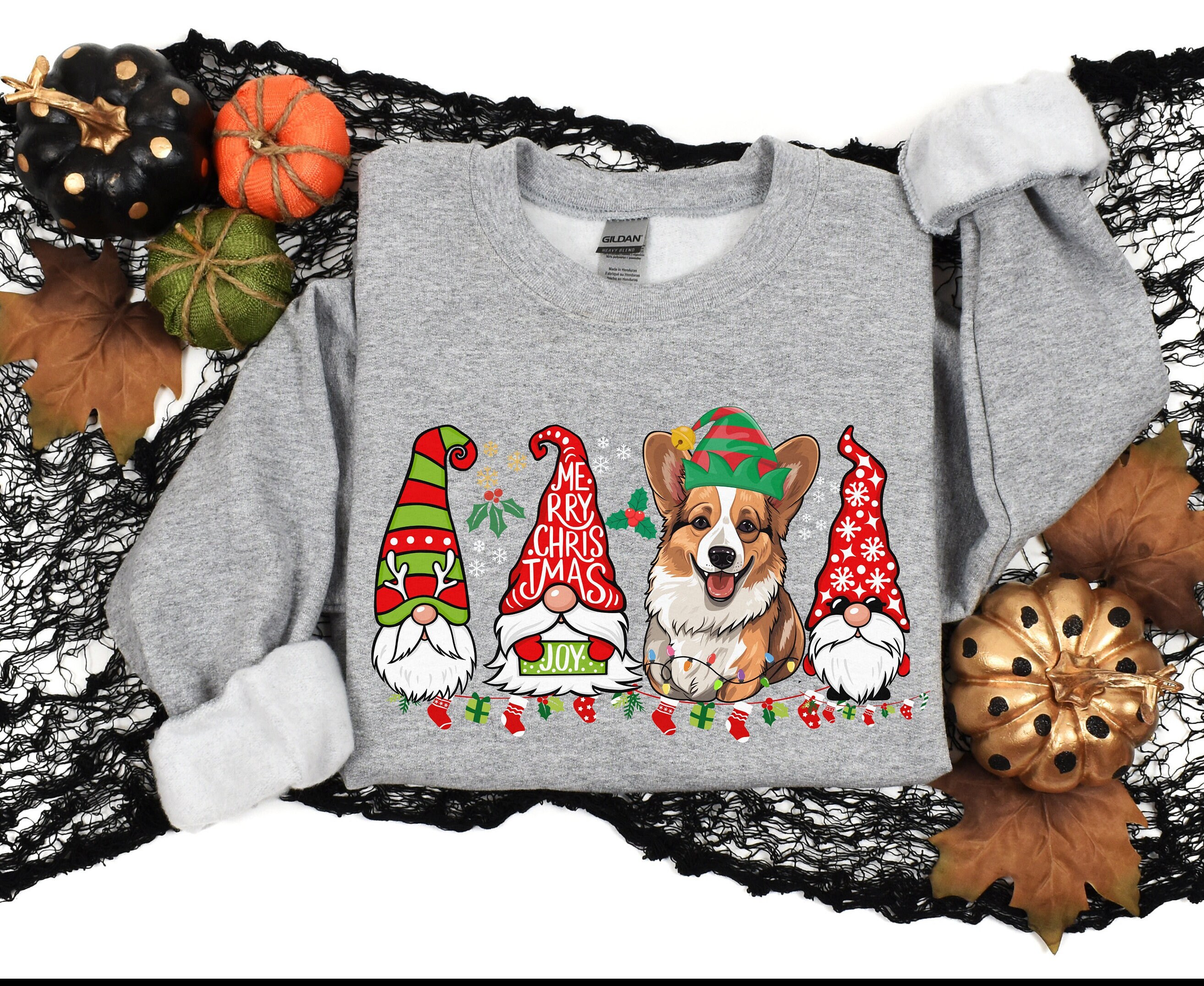 Cute Corgi Elf Gnome Christmas Sweatshirt, Trendy Dog Mama Jumper Dad ...