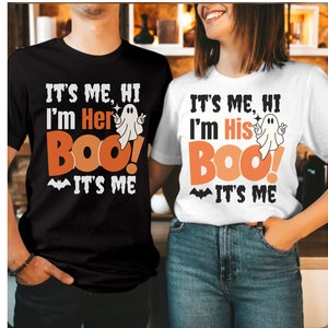 His and Hers COUPLE HALLOWEEN Tee SHIRT Its Me Hi Im His Boo Spooky ...