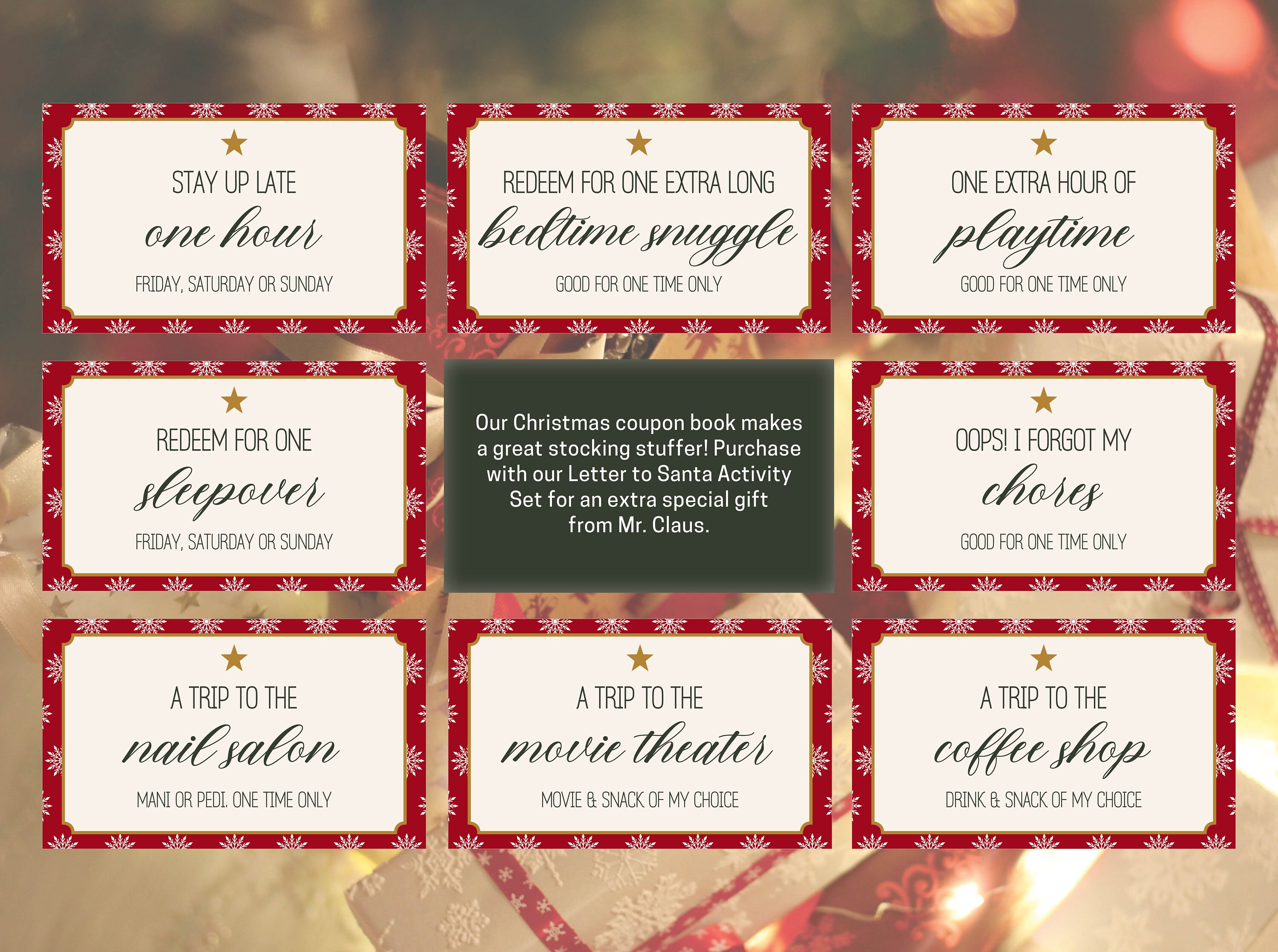 Coupon Book for Kids Christmas Activity Reward Coupons Holiday Stocking ...