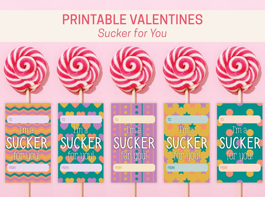 Sucker Valentine's Day Cards for Kids Printable Classroom Gift Tags ...