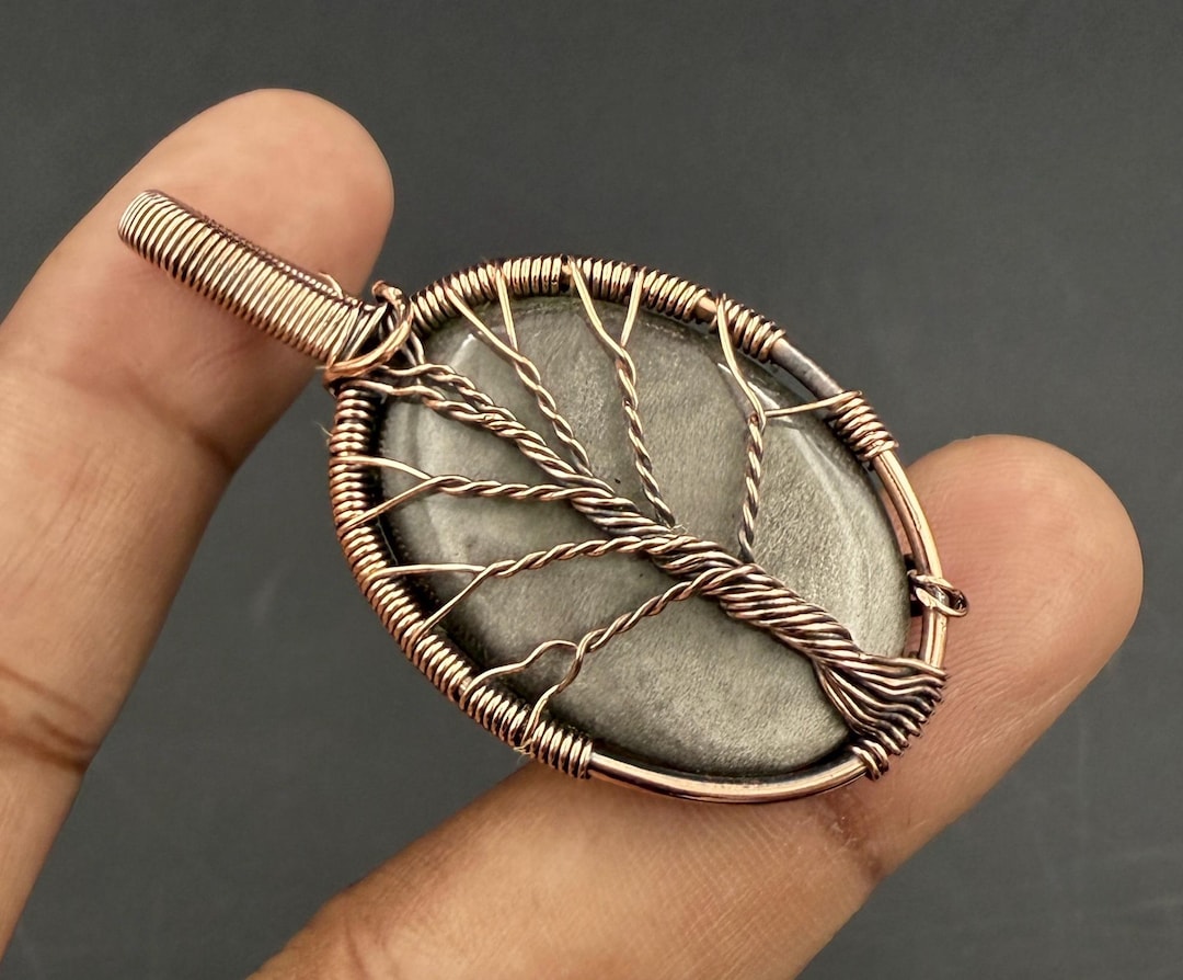 Silver Sheen Obsidian Tree of Life Pendant Copper Wire Wrapped - Etsy