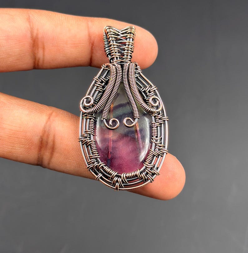 Copper Wire Wrapped Fluorite Pendant Handmade Gemstone Jewelry - Etsy