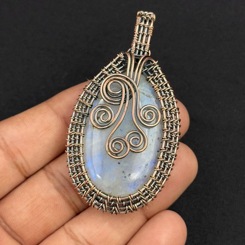 Copper Wire Wrapped Moonstone Pendant: Handmade Boho Jewelry - Etsy