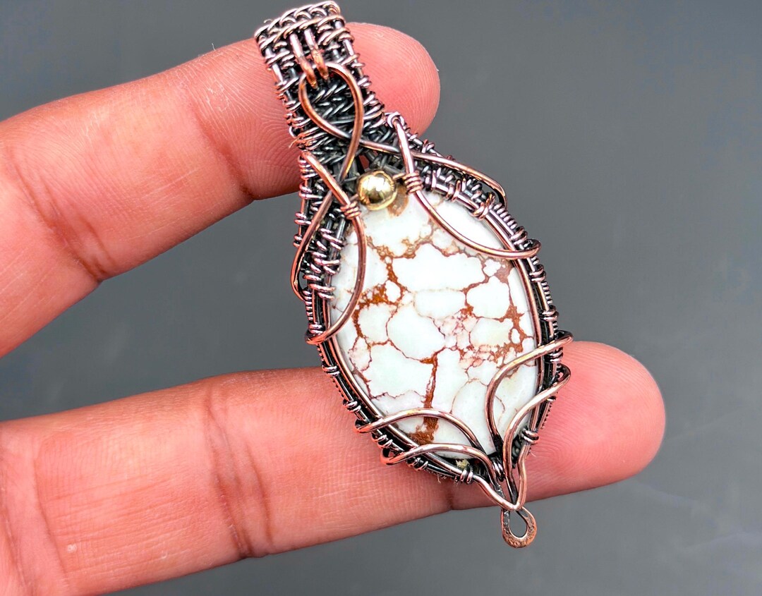 Wild Horse Magnesite Pendant Hand Wrapped Copper Wire Gemstone Necklace ...
