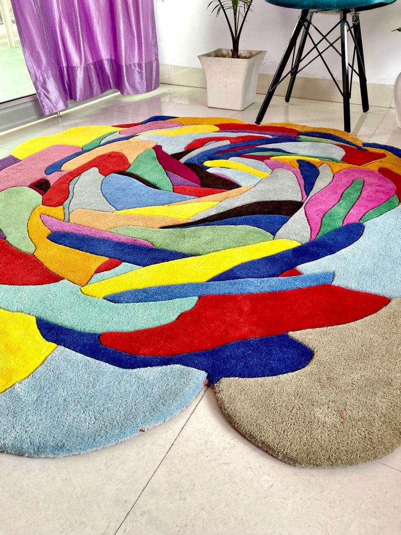 10×10 Colourful Hand Tufted Wool Rug, Luxury Round Rug, Soft Rug ...