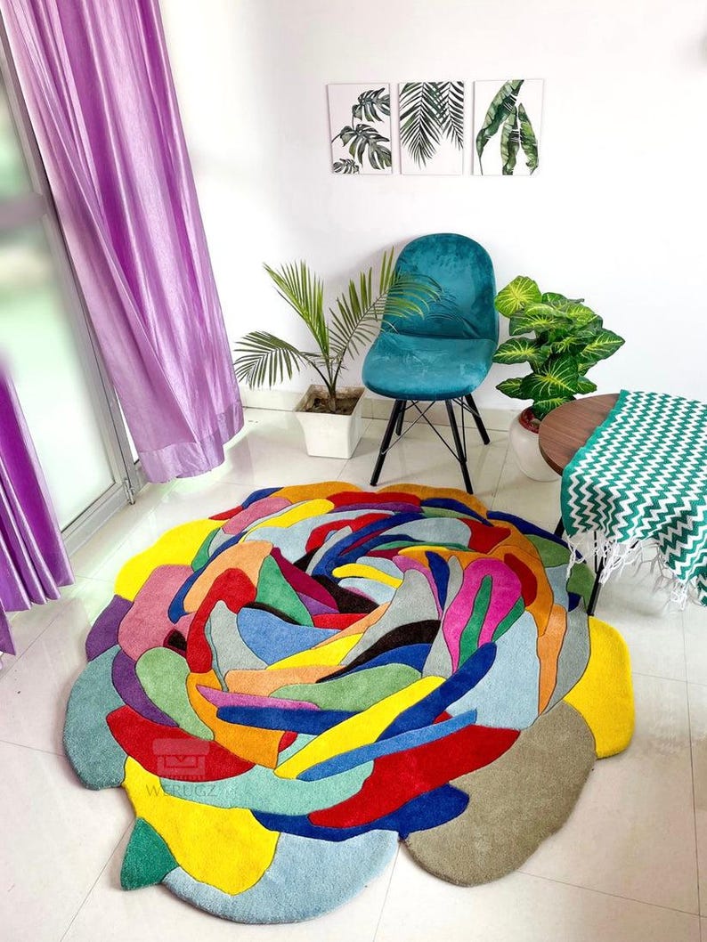 1010 Colourful Hand Tufted Wool Rug, Luxury Round Rug, Soft Rug, Woolen ...