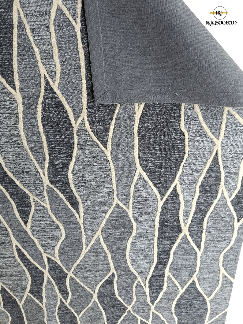 Handmade Tufted Grey High Loop Wool Area Rug for Living Room Kids Room ...