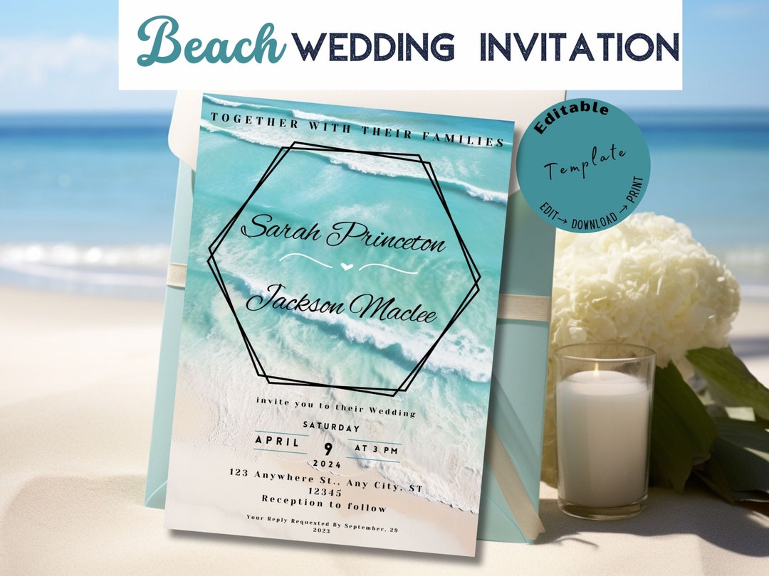 Beach Wedding Invitation Template | Customizable Canva Design (digital ...