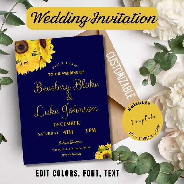 Sunflower Wedding Invitation - Etsy