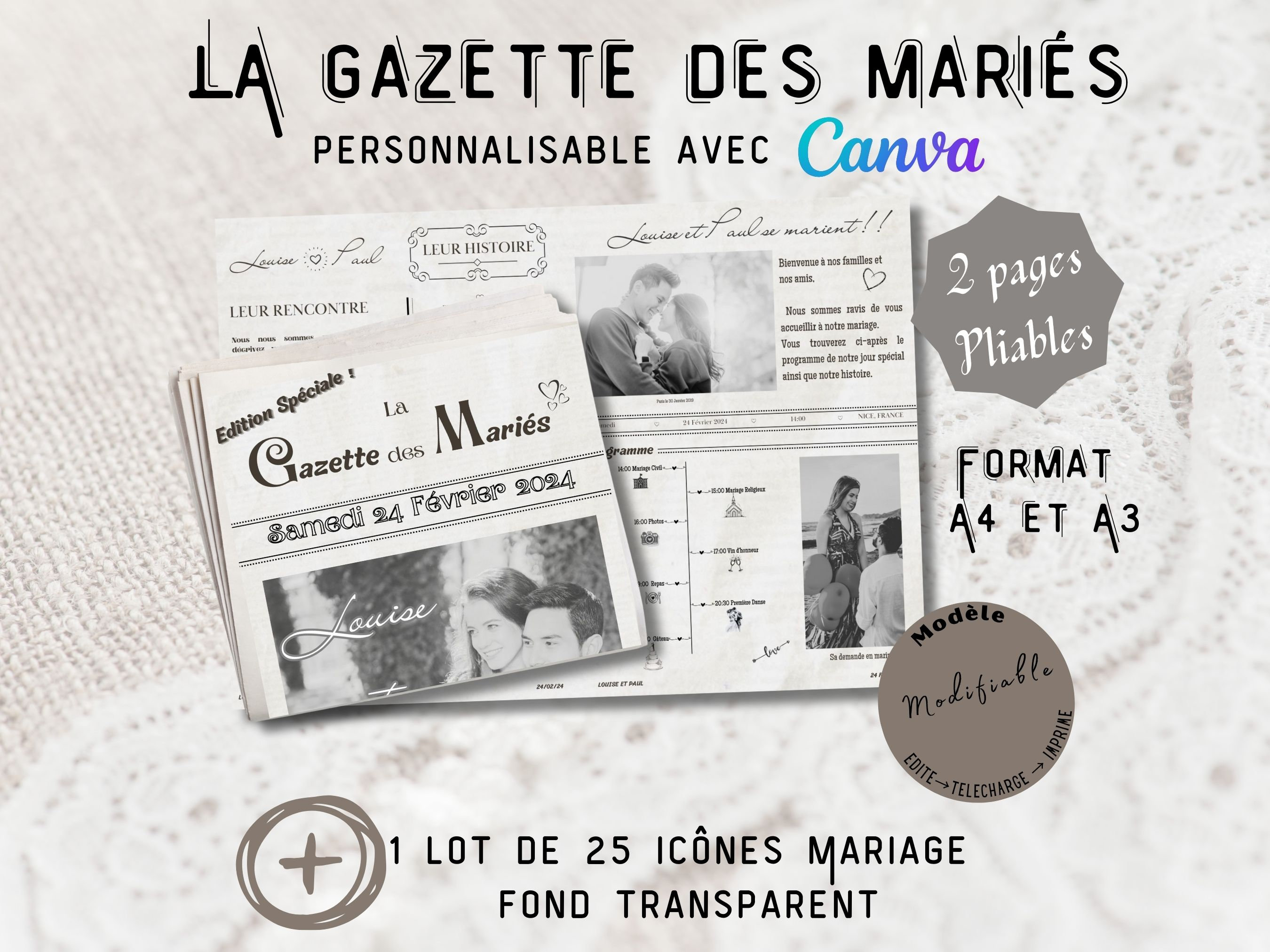 Gazette Des Mariés | Programme Mariage | Faire Part Mariage | Format A3 ...