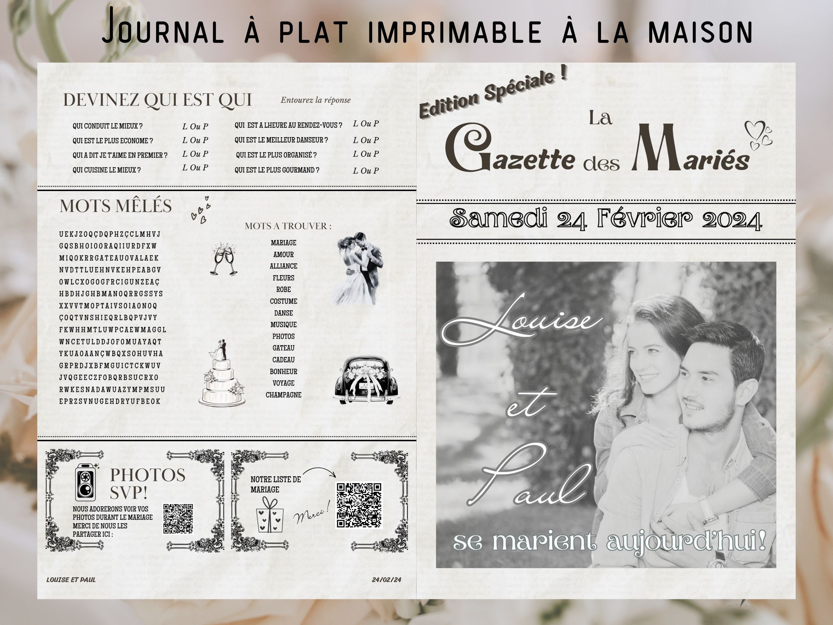 Gazette Des Mariés | Programme Mariage | Faire Part Mariage | Format A3 ...