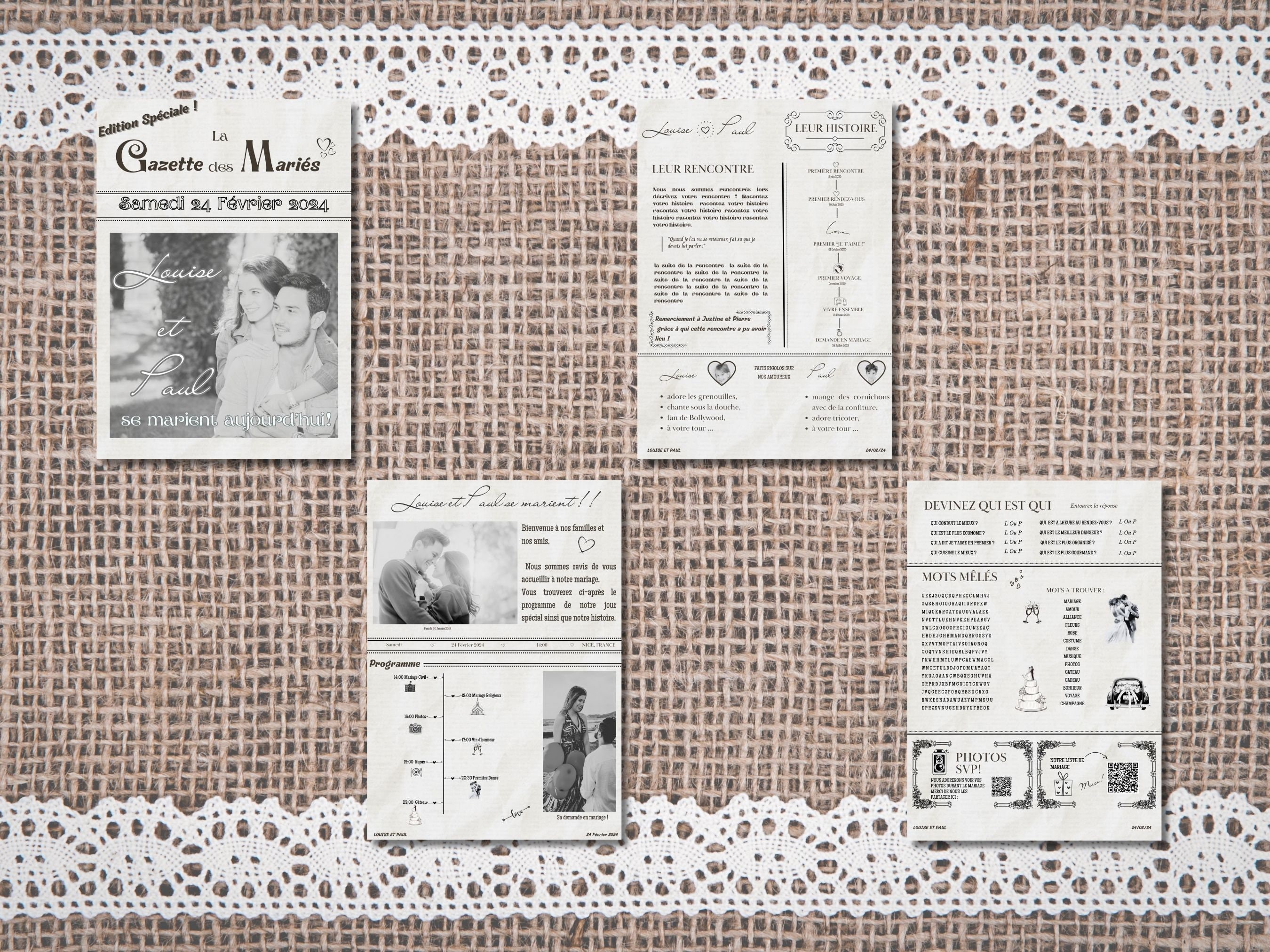 Gazette Des Mariés Programme Mariage Faire Part Mariage - Etsy
