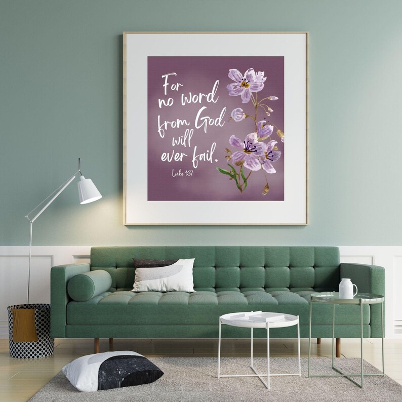 Christian Digital Download, Bible Verse, Luke 1:37, Watercolor Art, - Etsy