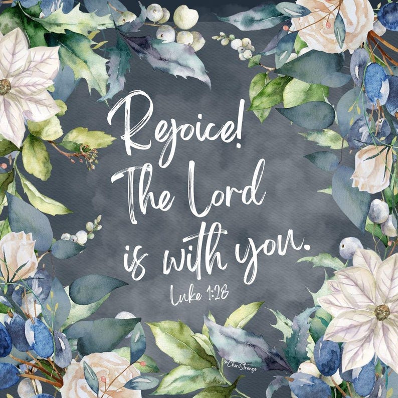 Christian Digital Download Bible Verse Luke 1:28, Christmas Flowers - Etsy