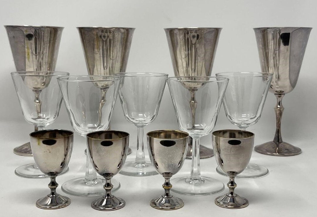 Stieff Silver Plated Goblets, Rogers Silver Plated Sherry Glasses and ...