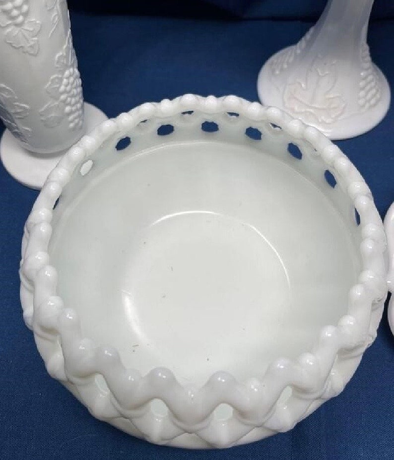 Vintage milk Glass Collection 5 Piece Set Includes 2-vases, Rose Bowl ...