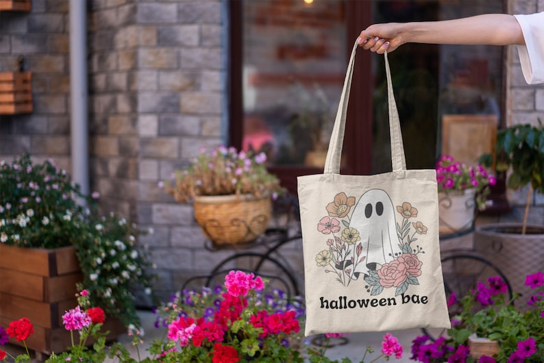 Ghostly Halloween | Ghost Tote Bag | Spooky and Chic Adult Trick or ...