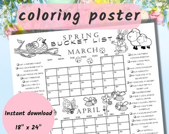 2024 Spring Bucket List Coloring Calendar Spring Family Activities ...