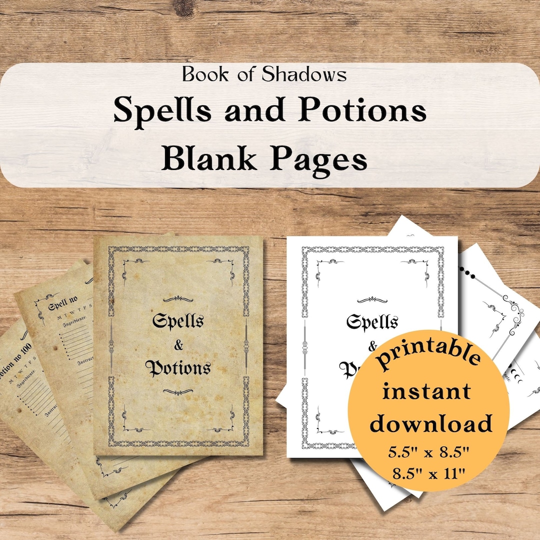 Blank Book of Shadows Pages, Spells and Potions Witchcraft Printable ...